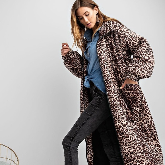 easel | Jackets & Coats | Leopard Print Maxi Puffer Coat | Poshmark
